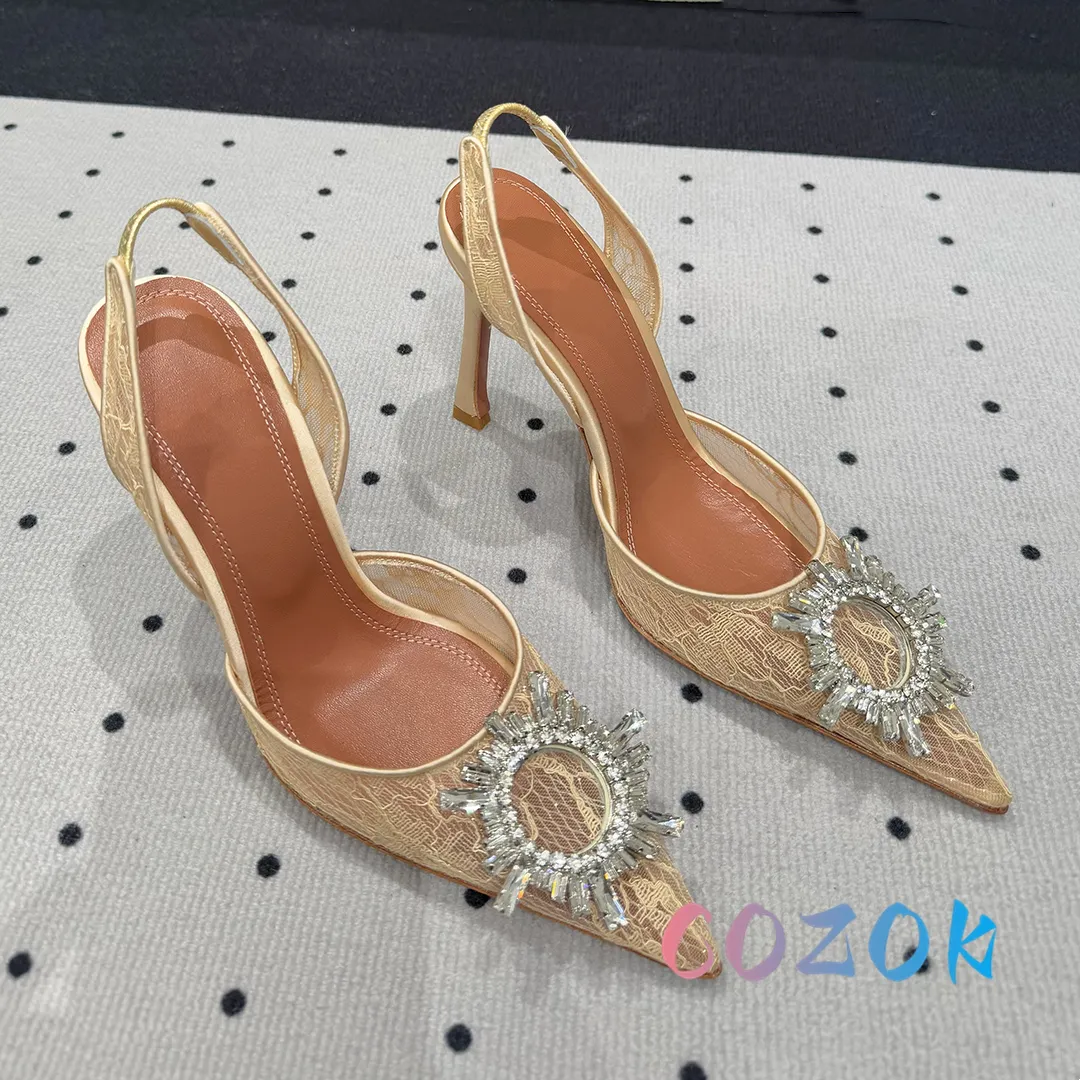 Elegant Lace Bow Sandals High Heels Women Nude Black Pointed Toe ...