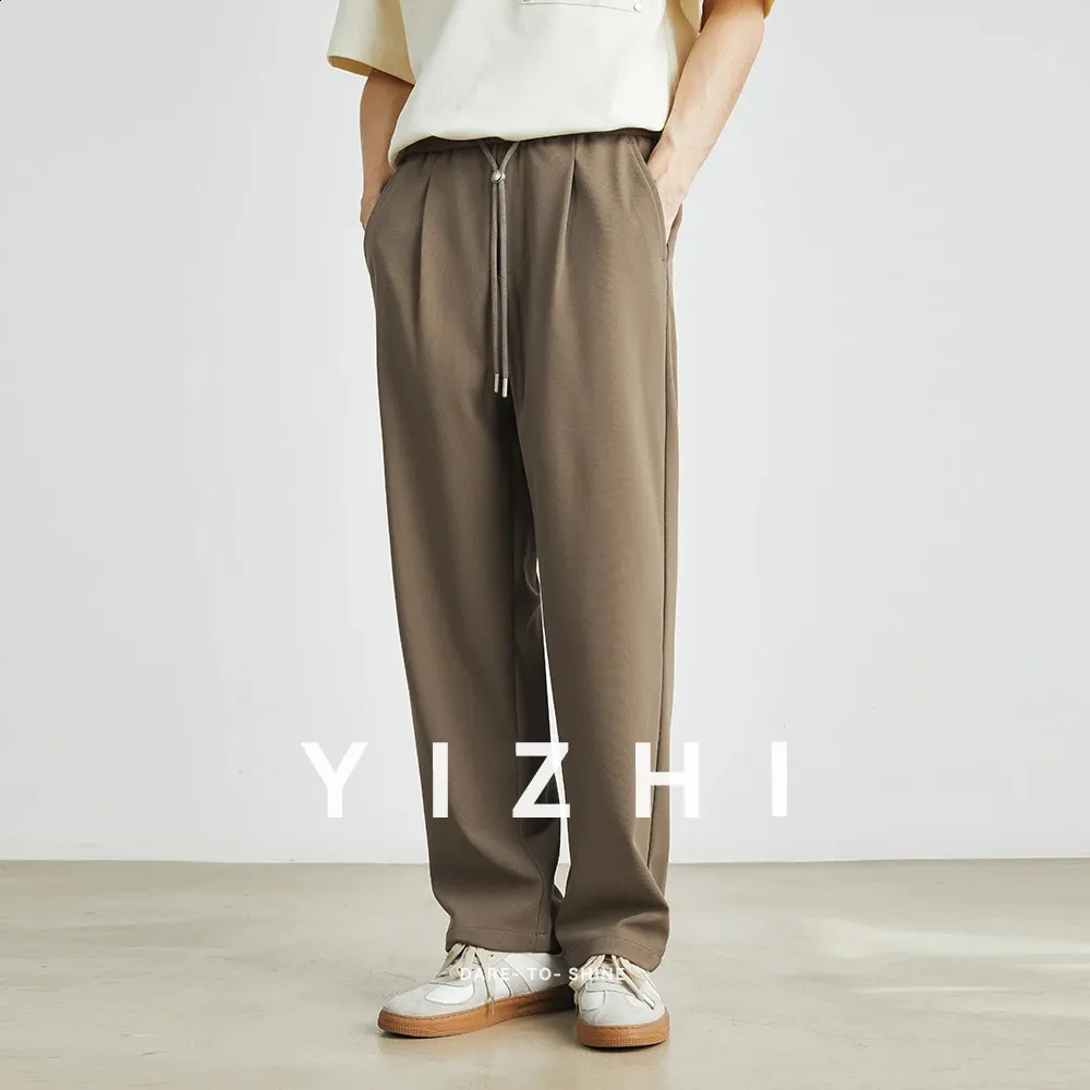 Mens Casual Drawstring Trousers Bootcut Pants Elastic Waist Acetate for ...
