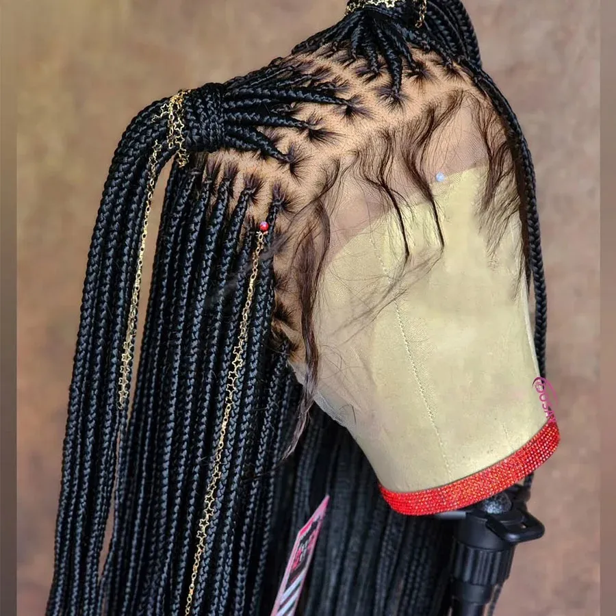 36 Inch Synthetic Lace Front Braided Wig 13x4 HD Lace Frontal Curly ...