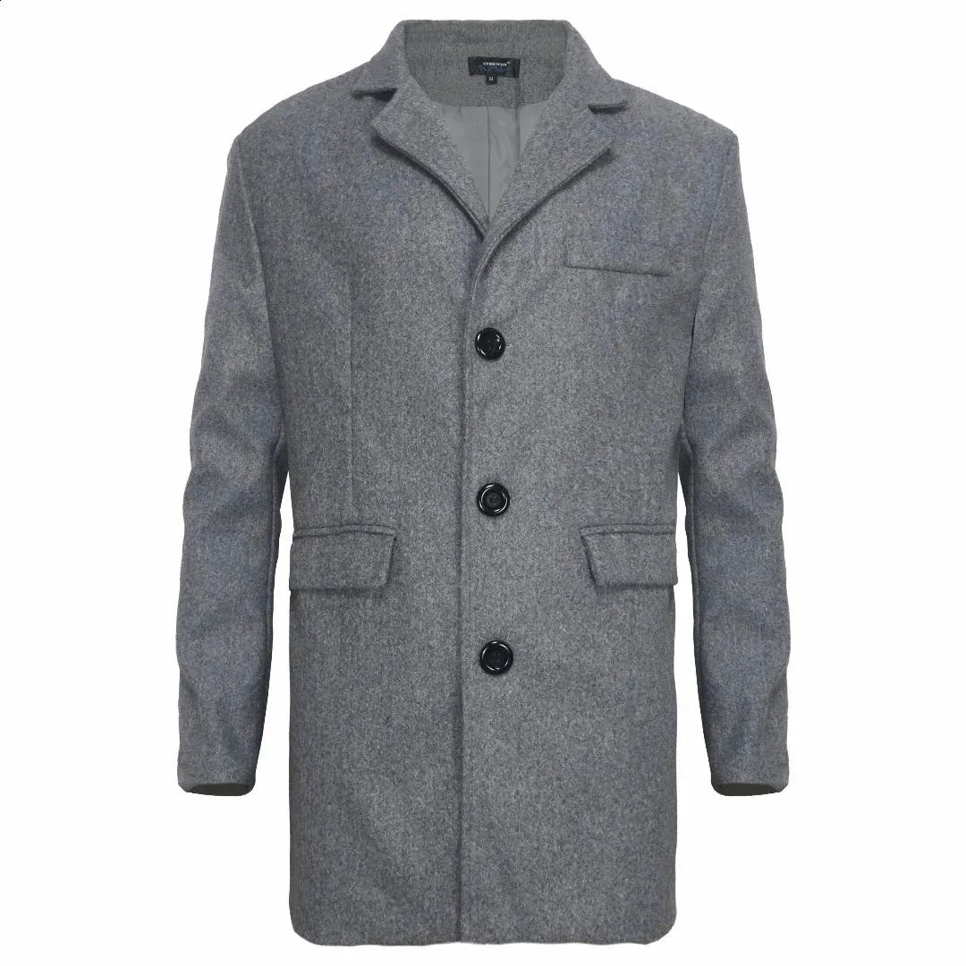 Mens Long Wool Coat British Style Lined Wool Jacket with Long Sleeves ...