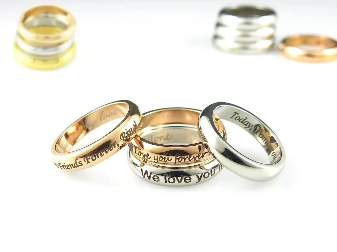 4mm Personalized Stainless Steel Ring Custom Name Engraved Coordinate Handwriting Couple Gift ...