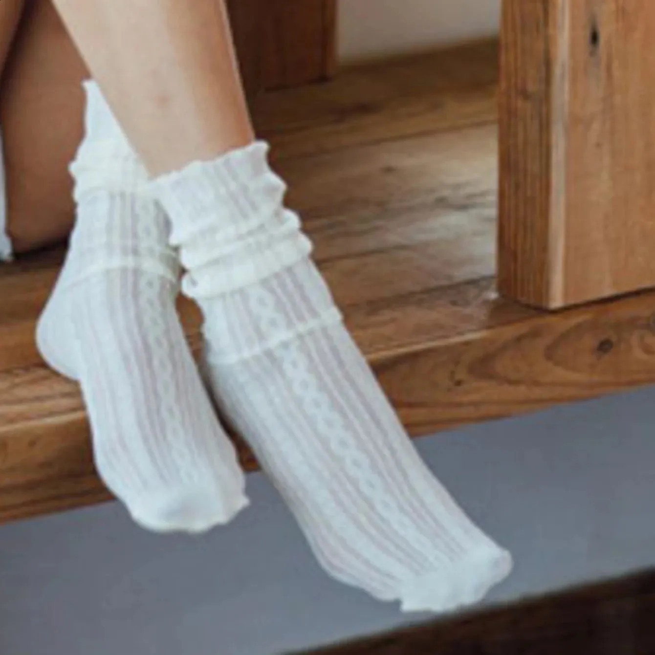 Spring Summer Midtube Socks Japanese Hemp Pattern Elastic Wooden Ear ...