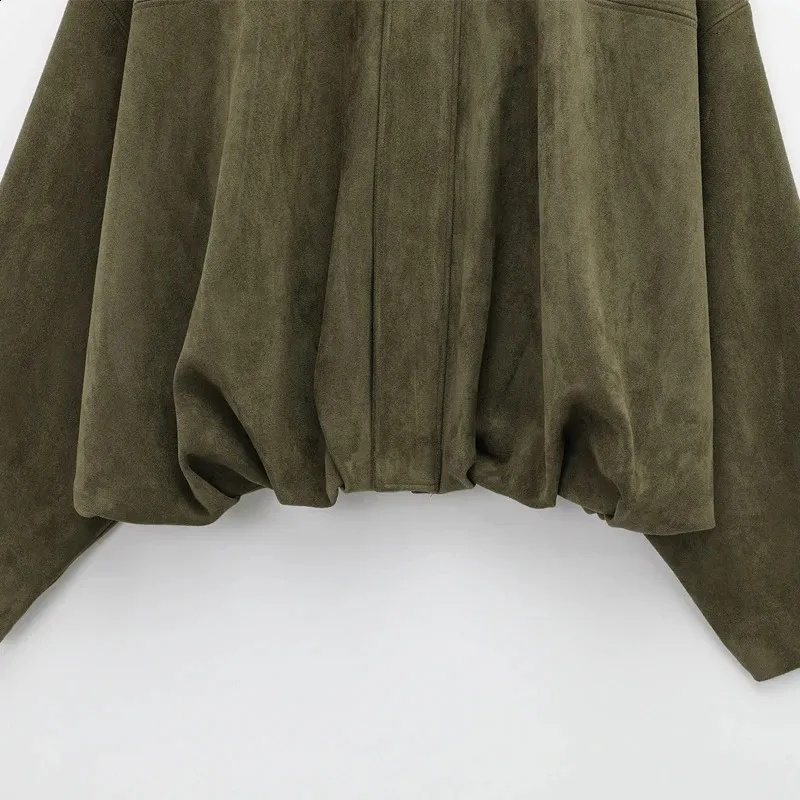 HXAO Womens Suede Bomber Jacket Lapel Collar Long Sleeve Cropped Racer ...