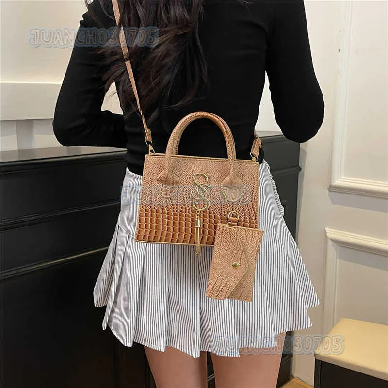 Casual Crossbody Bag Small Square Crocodile Pattern Single Shoulder Bag ...