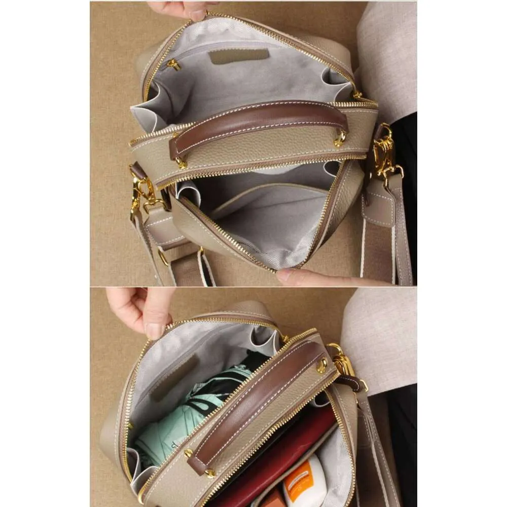 Genuine Cow Leather Messenger Bag Rivets Gray Women Shoulder Tote ...