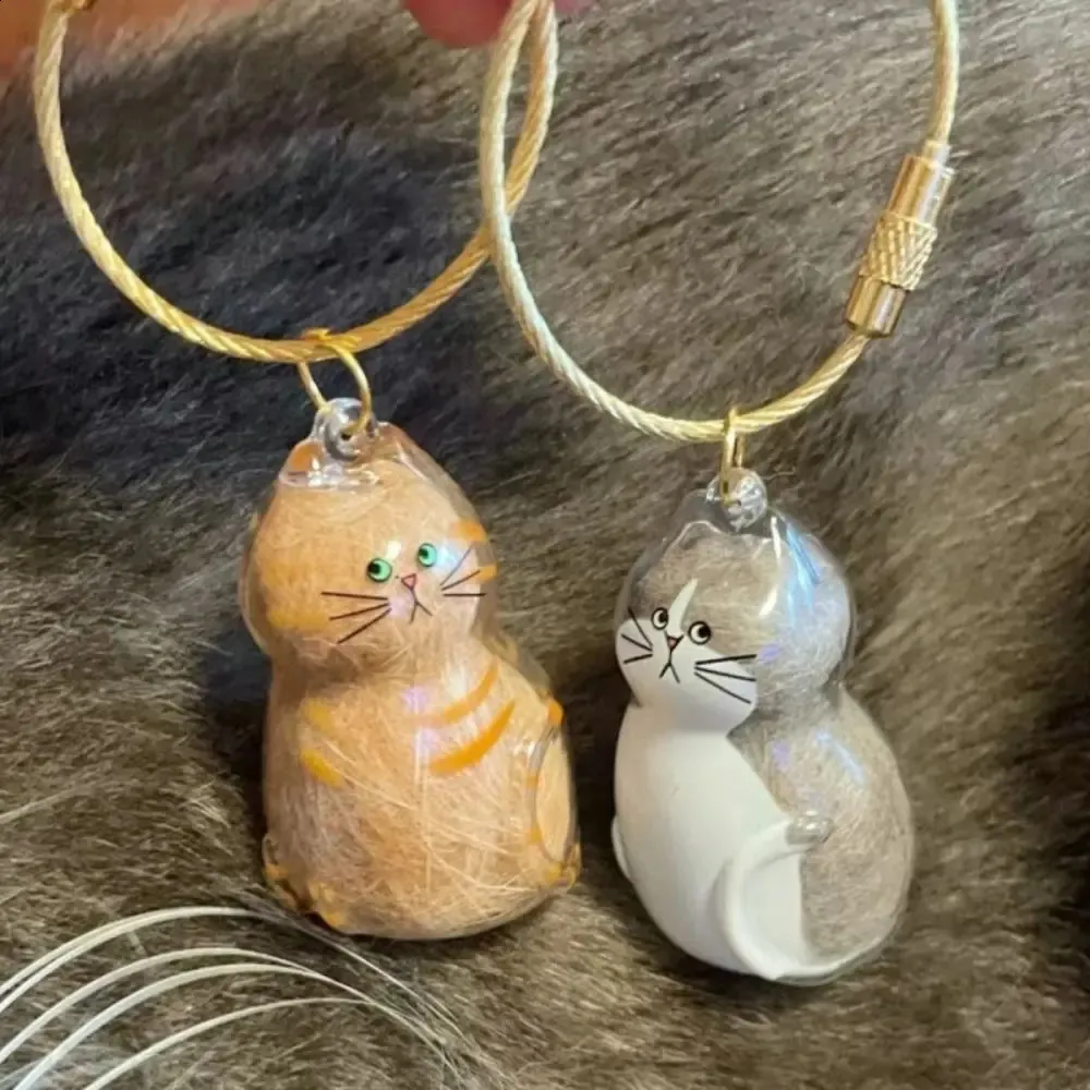 Small Transparent Cat Fur Storage Pendant Handmade Cat Head Keychain ...
