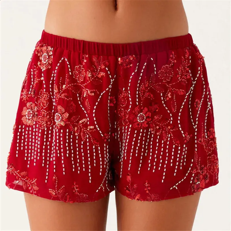 hirigin Women Sequin Mini Shorts Y2K Low Rise Sparkle Floral Bead ...