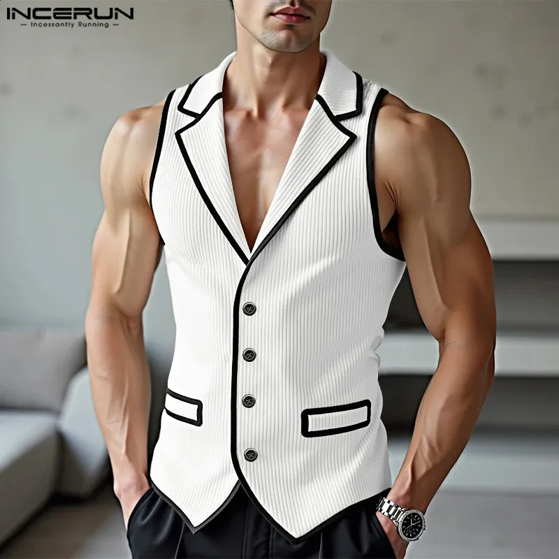 INCERUN Mens Lapel Sleeveless Patchwork Colorblock Waistcoat Casual ...