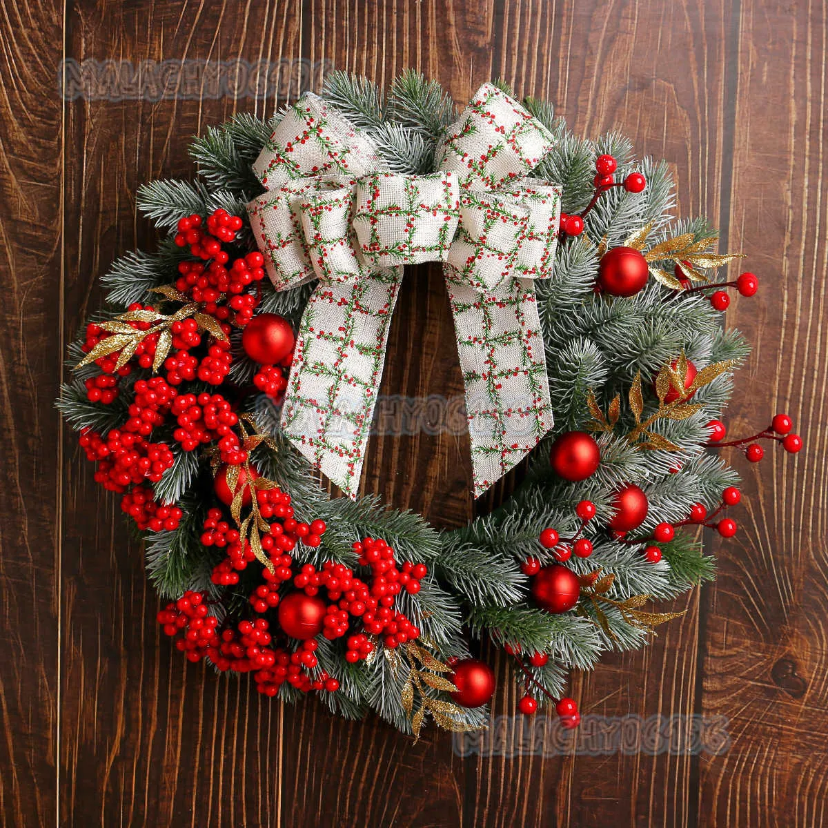 Berry Wreath Decoration 12-Inch Red Berry Bowknot Vine Circle for Door ...