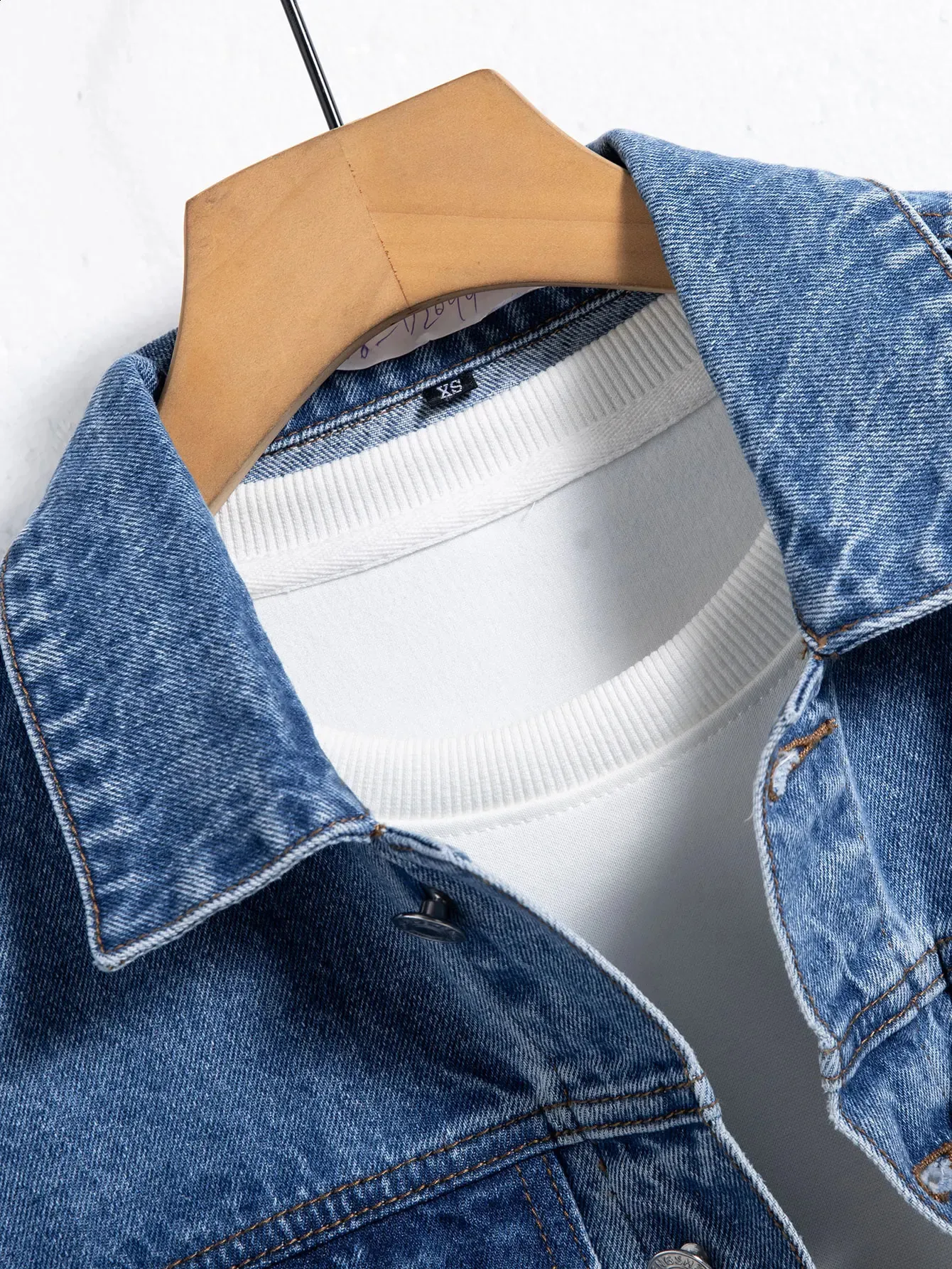 Mens blue denim jacket with multipocket design for spring and autumn ...