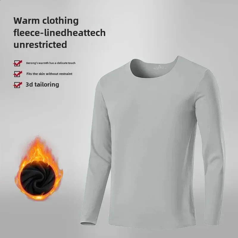 Men's Thermal Fleece Long Sleeve Shirt Polyester Knit Warm Innerwear ...