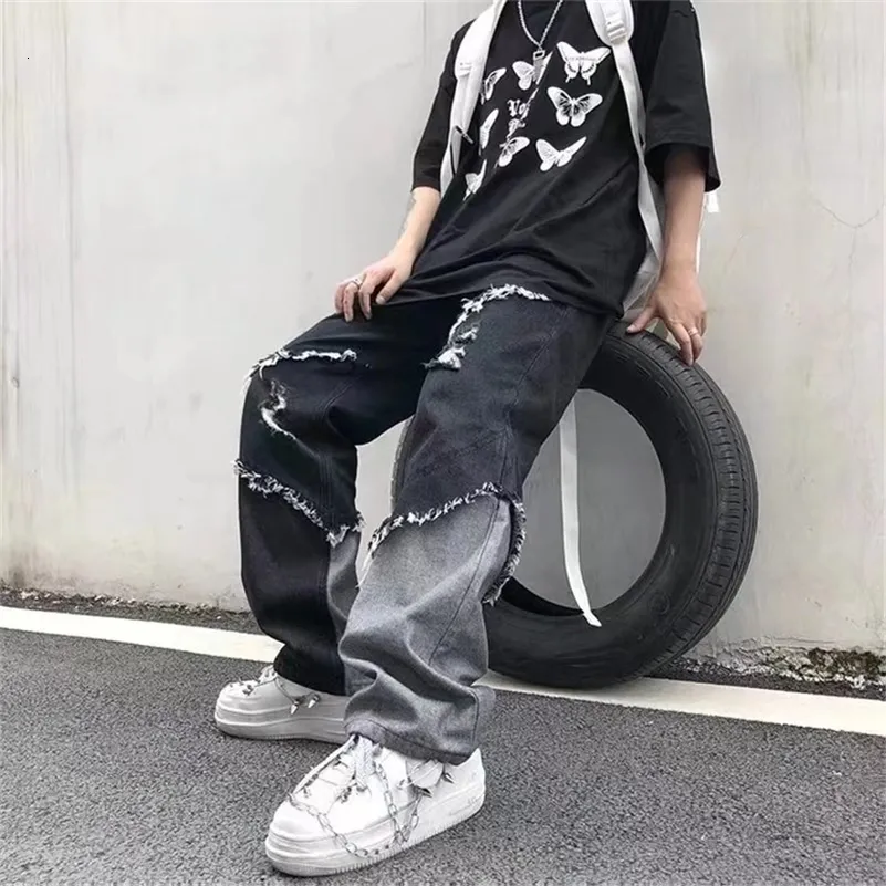 Stylish Korean Ripped Denim Oversized Trousers With Broken Holes For ...