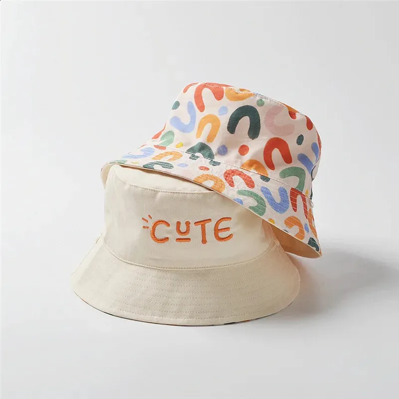 Kids Panama Sun Hat Double-Sided Embroidered Cotton Fisherman Cap for ...