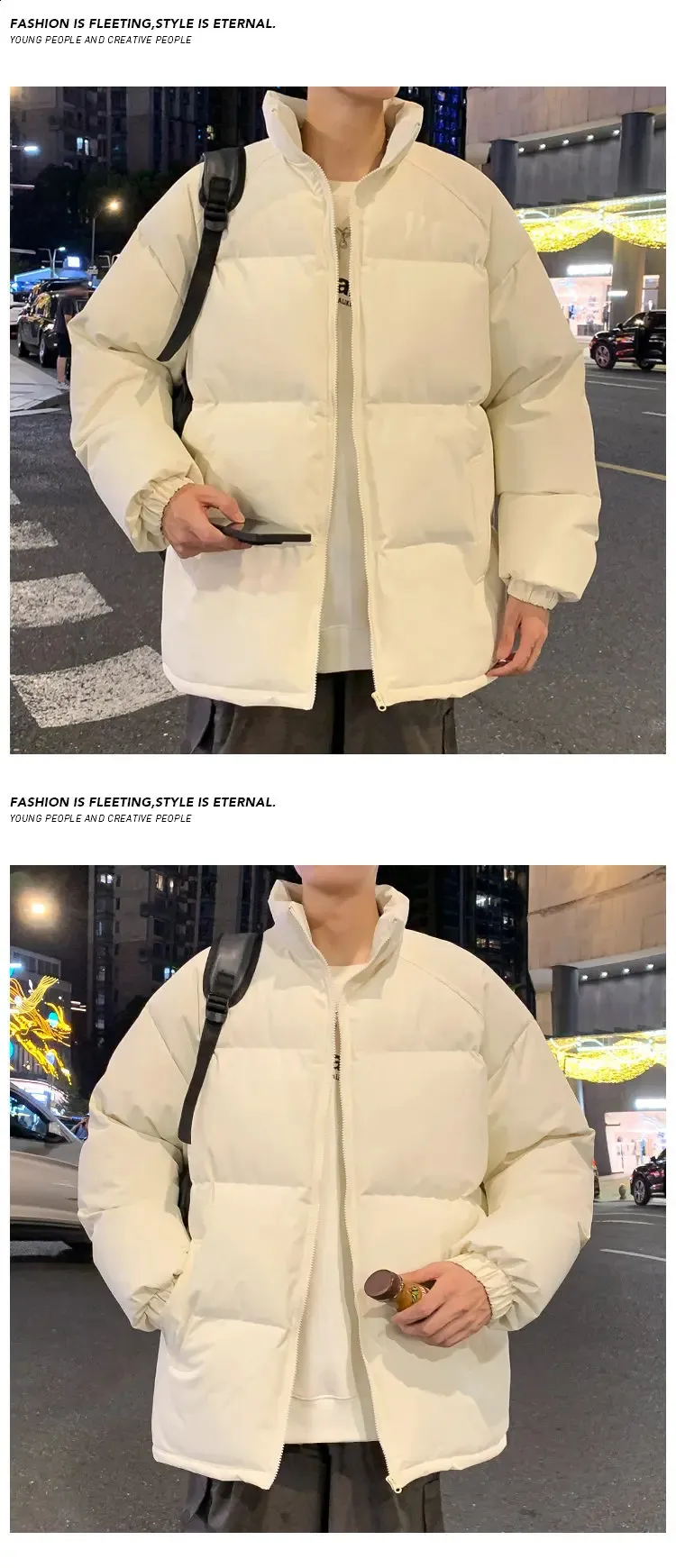 Mens Parkas Warm Basic Style Casual Jackets Thicken Winter Coat Puffer ...