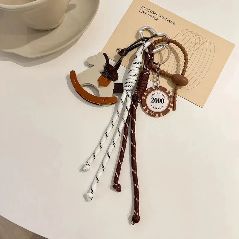Leather Horse Pendant Keychain with Braided Rope for Phone and Bag ...