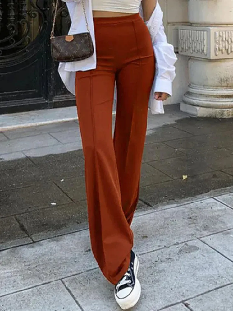 Flare Pant Solid Long Drop Trousers Office Casual Female Slim Straight ...