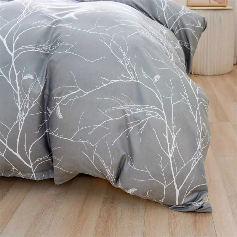 Gray and White Botanical Geometric Print Bedding Set 1 Duvet Cover 2 ...