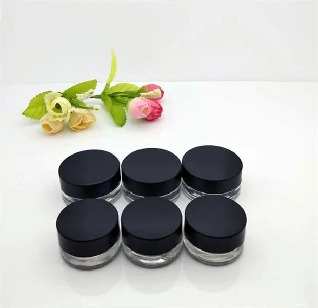 Glass Matte Black Cosmetic Jars With Lids 5g Sample Containers For ...