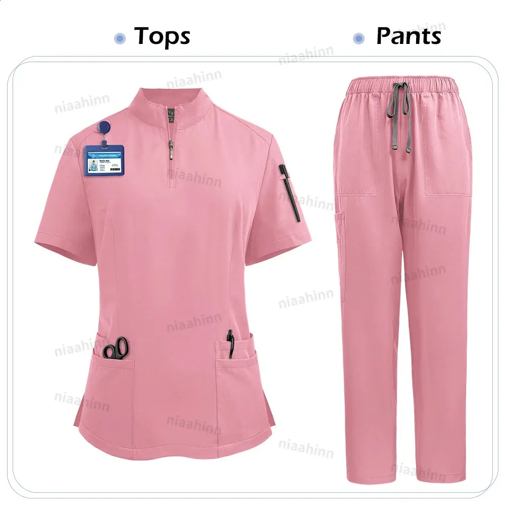 Clinical Uniform Nursing Scrubs Set with Blouse and Pants for Hospital ...