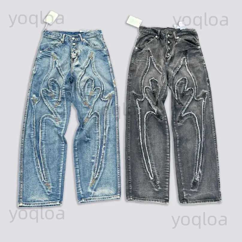 High Quality Washed Blue Black Thug Club Crosshatch Jeans With ...