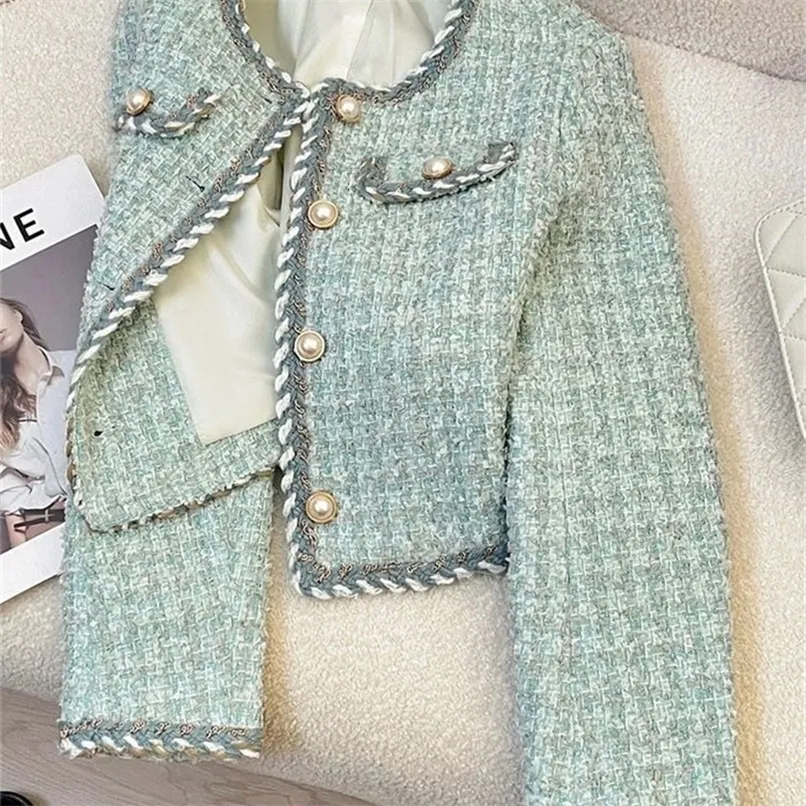 Chic Korean Tweed Oneck Cropped Ladies Tweed Jacket For Women Casual ...