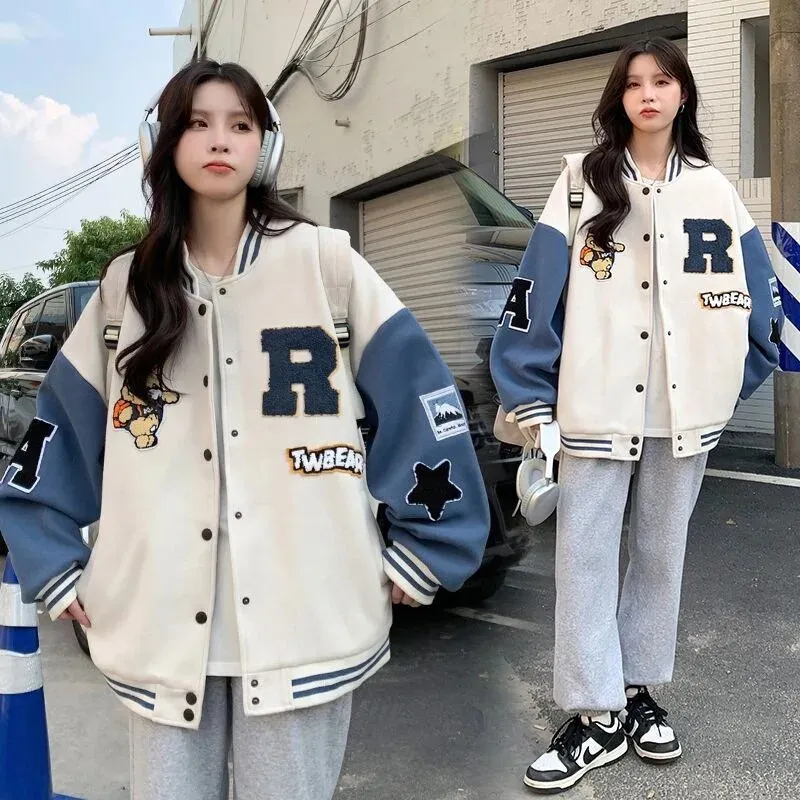 Autumn and Winter Padded Baseball Jacket Women Loose Casual Acetate ...