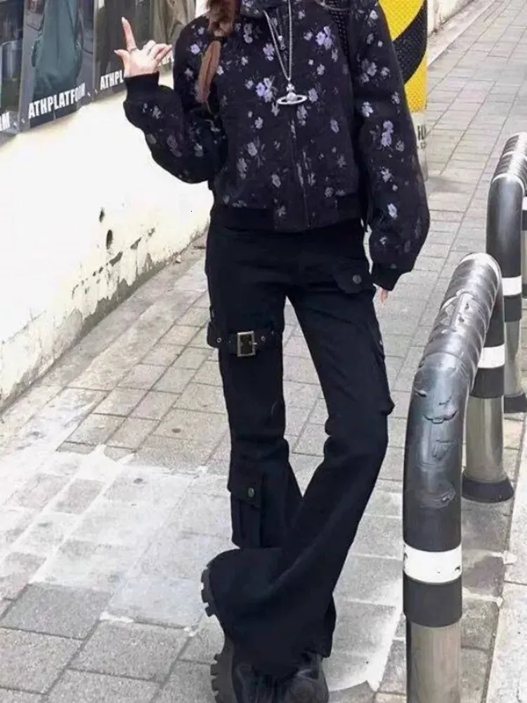 Cyber Y2K Fashion Slim Stacked Flare Jeans Pants for Women with Multi ...