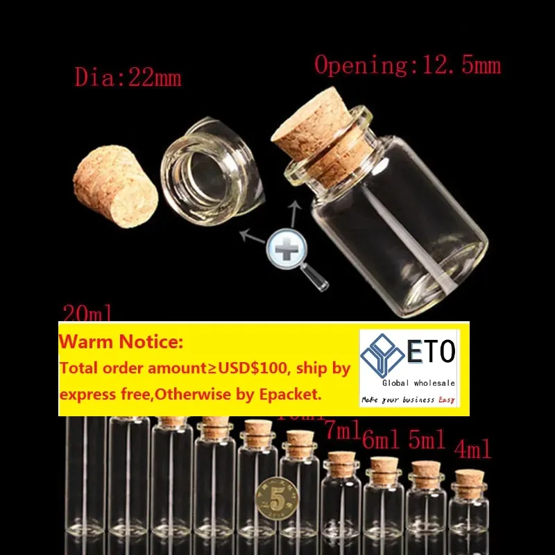 10ml X 50 Cork Glass Vial, Clear Empty Glass Bottle With Wooden Cork ...
