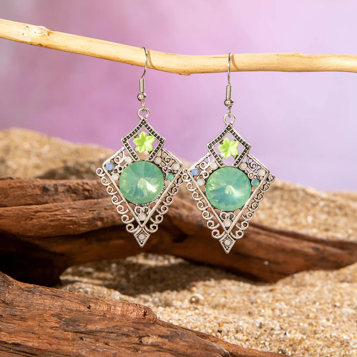 Designer Three-Dimensional Floral Carved Studs Earrings with Heart ...