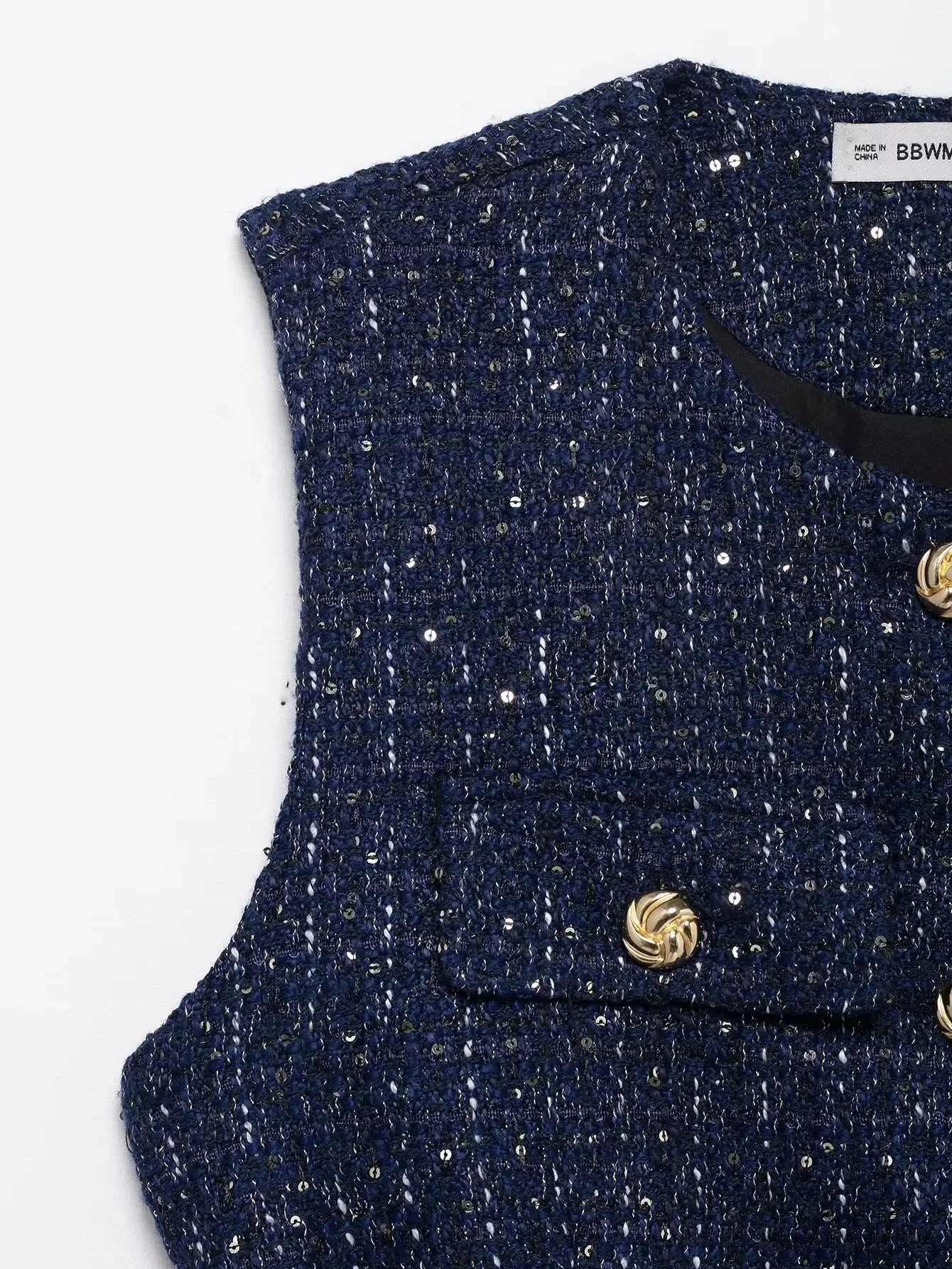 TRAFZA Womens Yellow Tweed Sleeveless Waistcoat Vest Solid Color Jacket ...