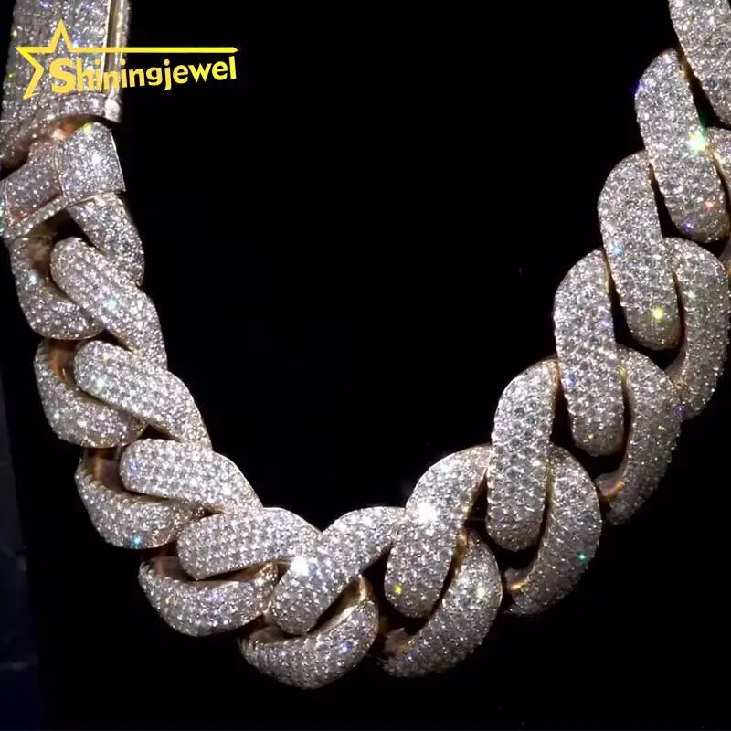 Custom Moissanite Cuban Link Chain 25mm S925 Gold Plated Mens Necklace ...