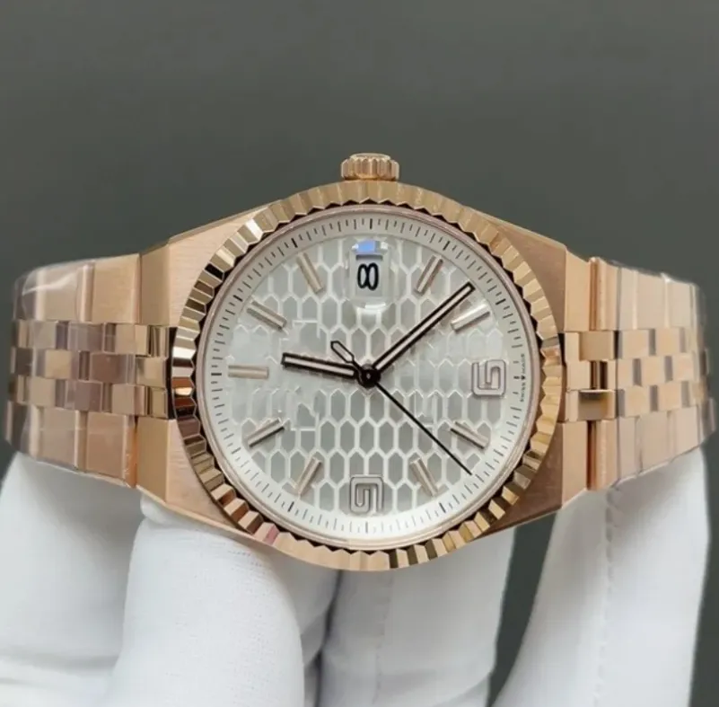 Designer Rose Gold Dia Bezel Mechanical With Honeycomb Texture Dial ...