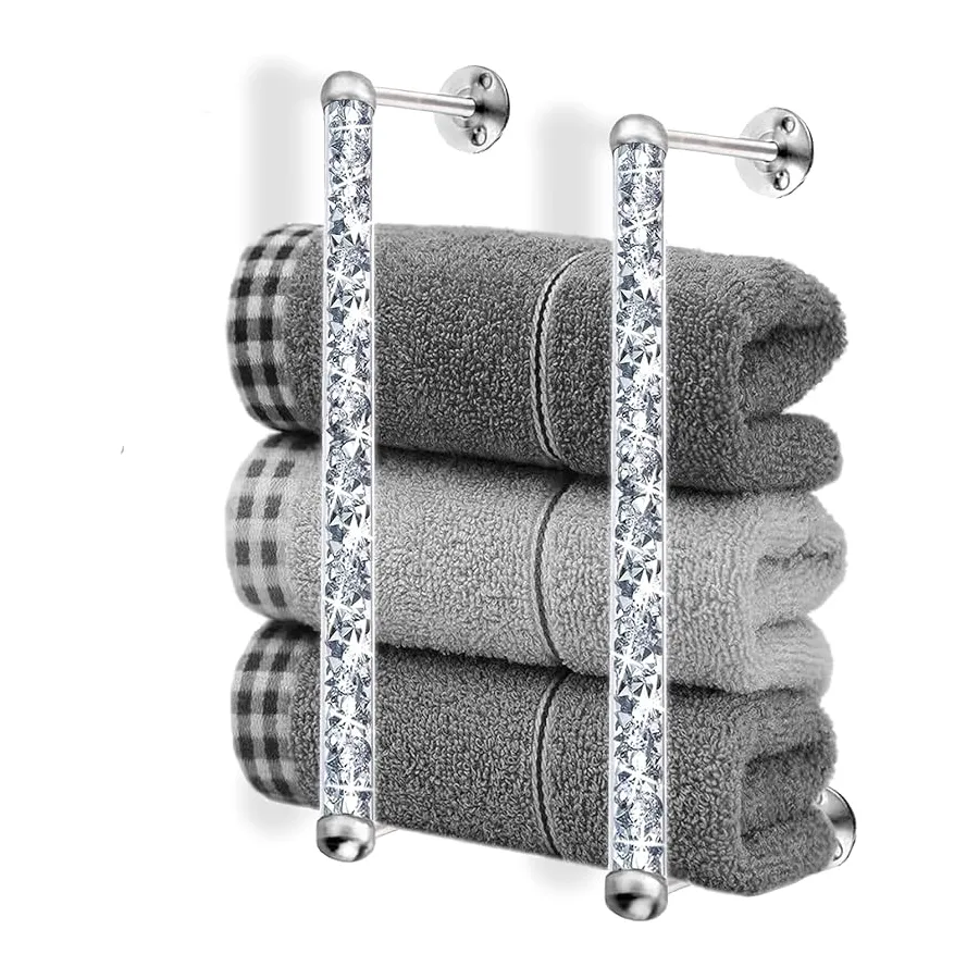Set of Two Wall-Mounted Broken-Diamond Glass Bathroom Towel Bars with ...