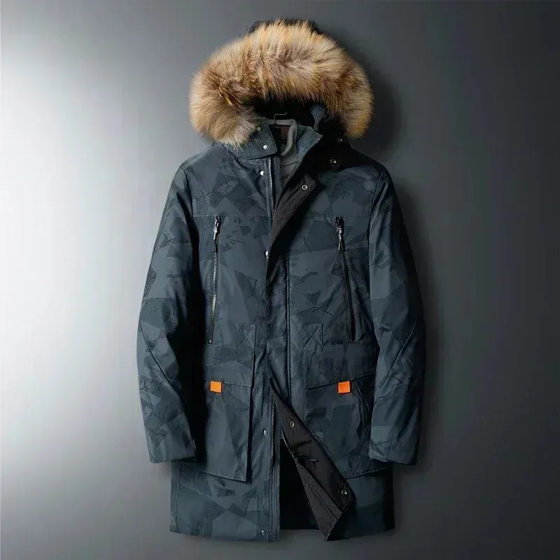 Mens White Duck Down Puffer Parka Jacket with Removable Cap Thermal ...