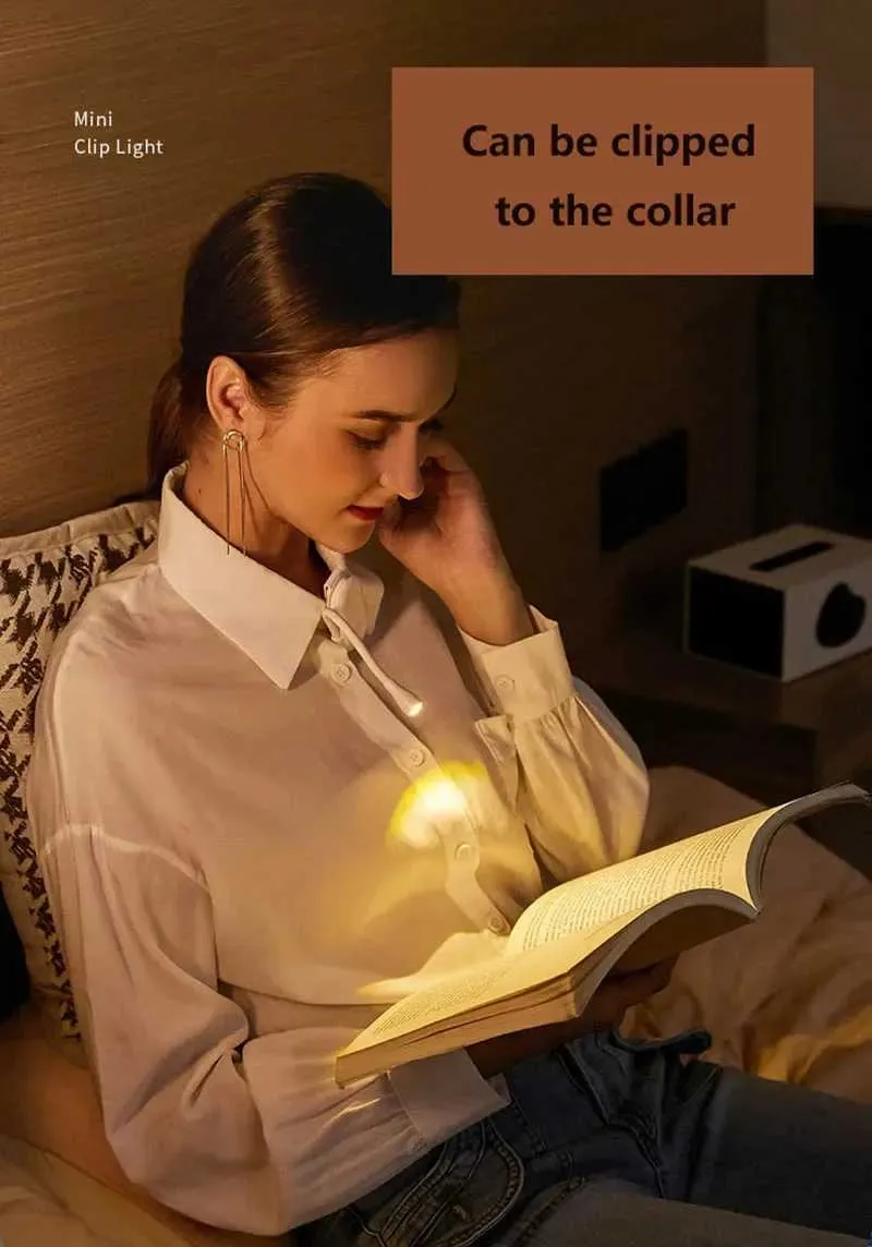 Portable LED Book Light USB Rechargeable Mini Clip-On Desk Reading Lamp ...