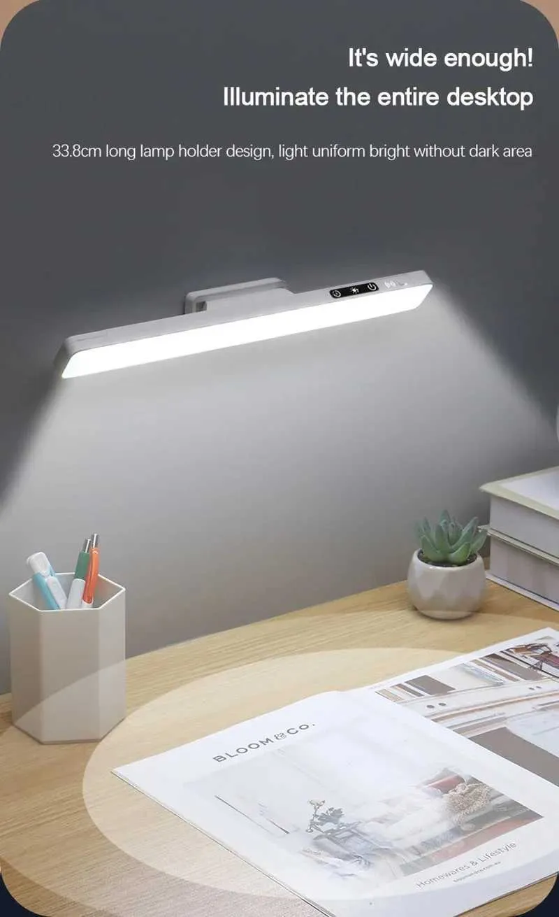 LED Desk Lamp Magnetic USB Rechargeable Light Stepless Dimming Table ...