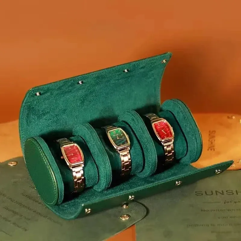 Black Brown Leather Watch Storage Box Portable Travel Roll Case For 3 ...