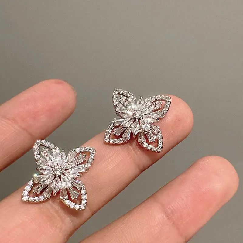 Micro Pave Zirconia Flower Stud Earrings for Women, Titanium and Shell ...