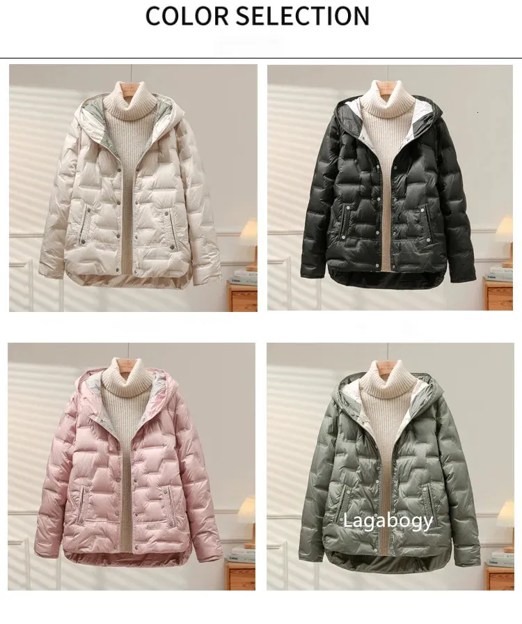 Lagabogy Autumn Winter Women's White Duck Down Coat Casual Single ...