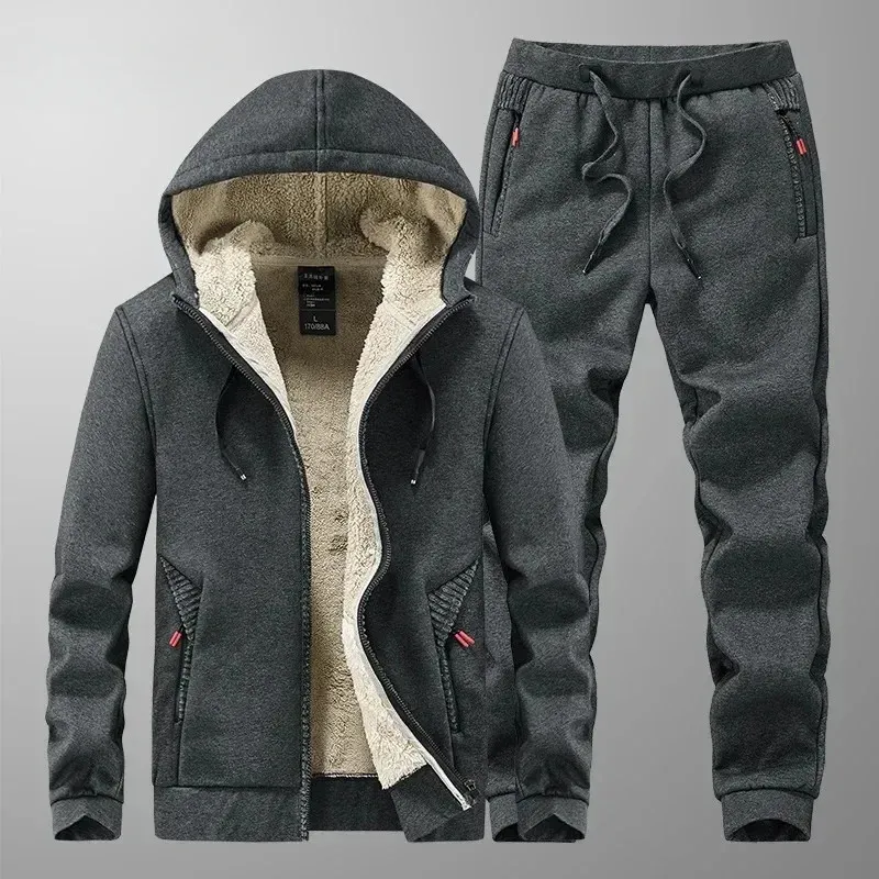 Men's Winter Tracksuit Set: Warm Fur Lined Jacket, Pants, and Cashmere ...