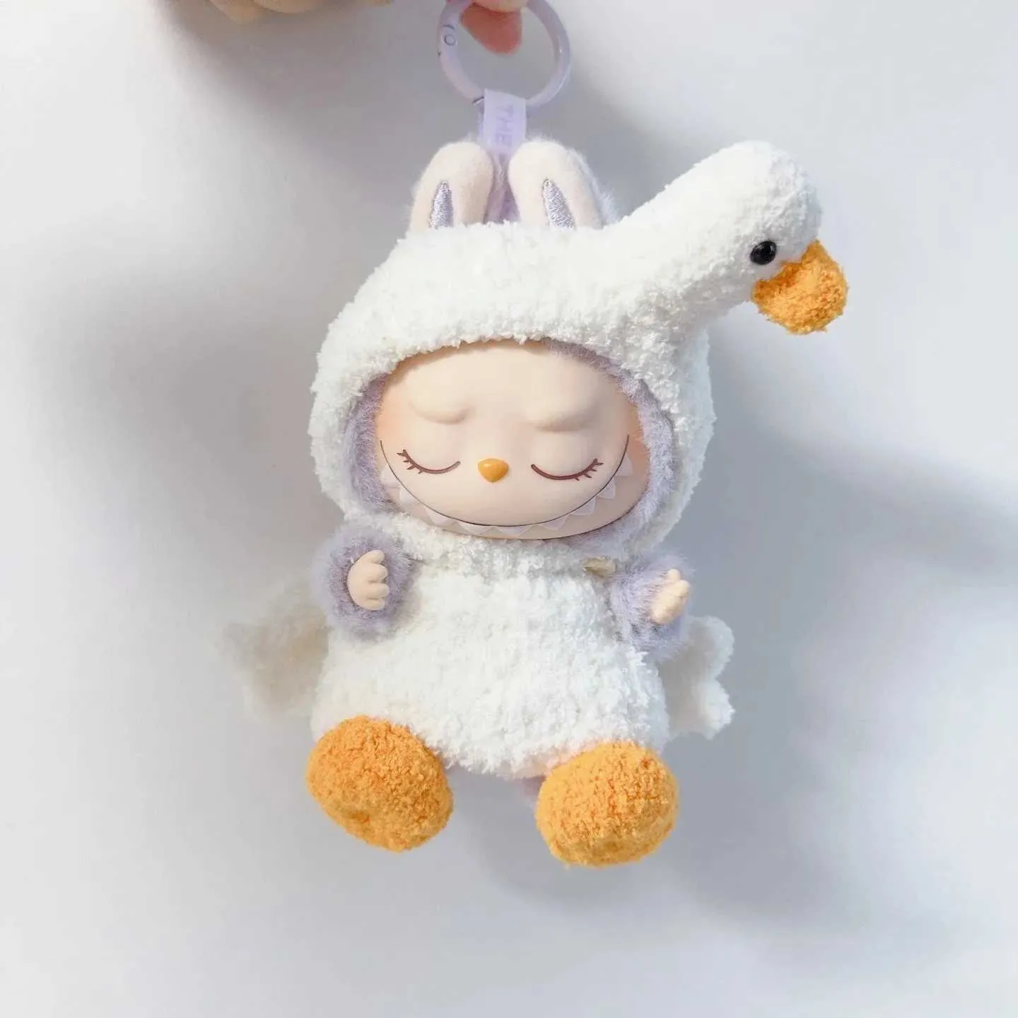17cm Mini DOLL Labubu Wool Jumpsuit Cute Goose Dinosaur Macaron Design ...