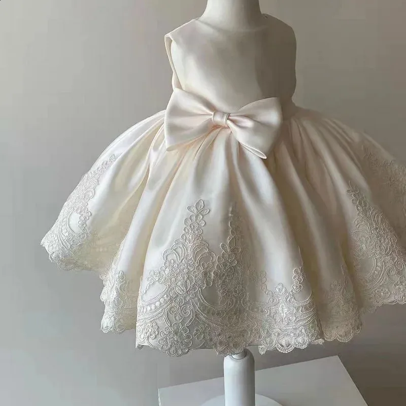 2025 Summer Party Dress for Girls: White and Pink Sleeveless Bow ...