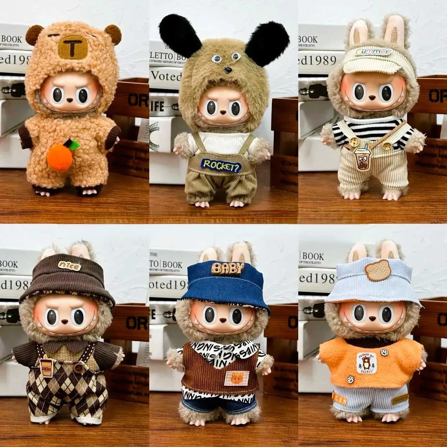 17cm Labubu V1 V2 V3 Plush Toy Multiple Styles Clothing Set Labubu ...