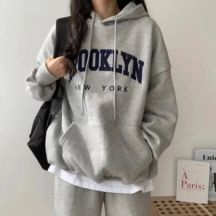 Letter Print Hoodie Women Sweatshirt 100% Cotton Long Puff Sleeve Short ...