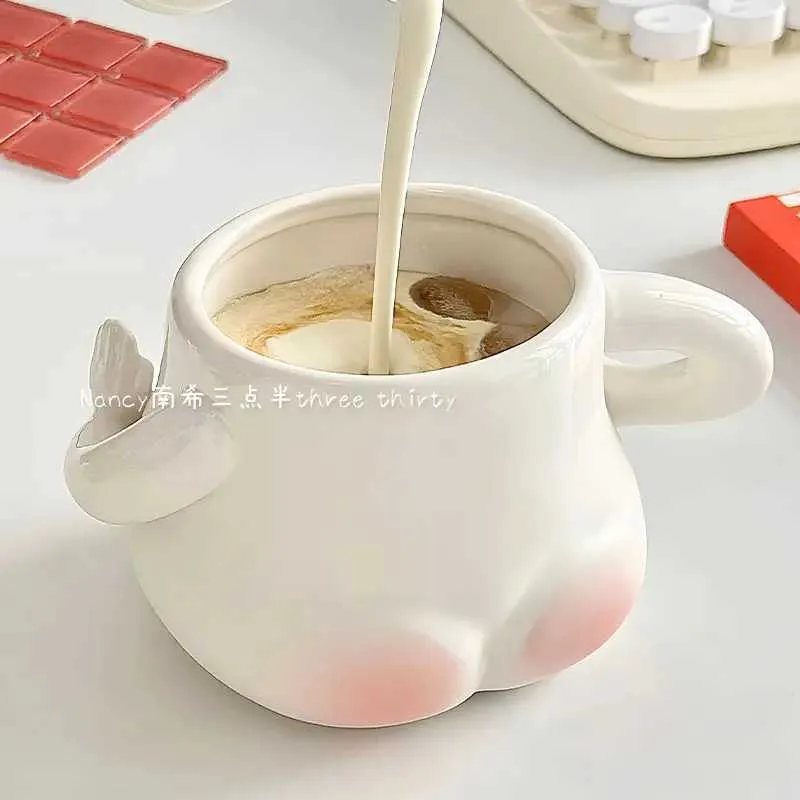 Kawaii Ceramic Tea Mug With Lid With Clip On Fat Belly 400ML Capacity ...