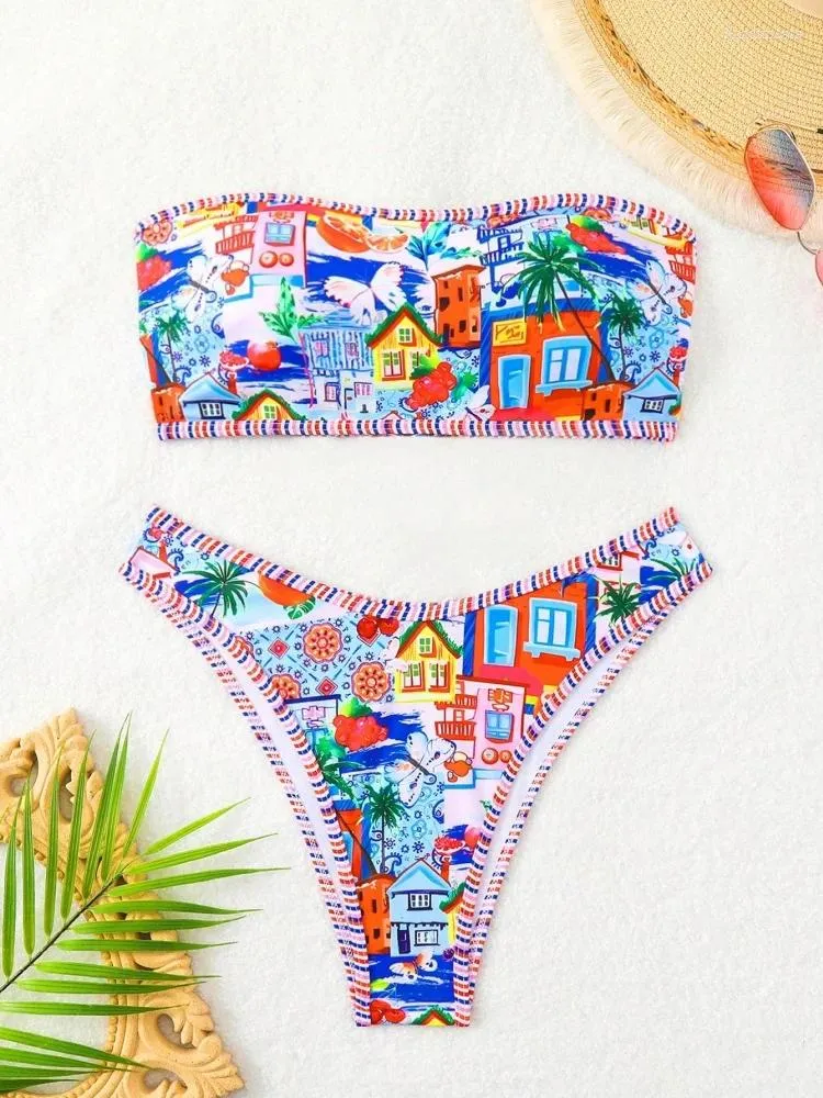 Printed Bandeau Lace Up Zaful Bandeau Bikini For Women Sexy Two Piece ...