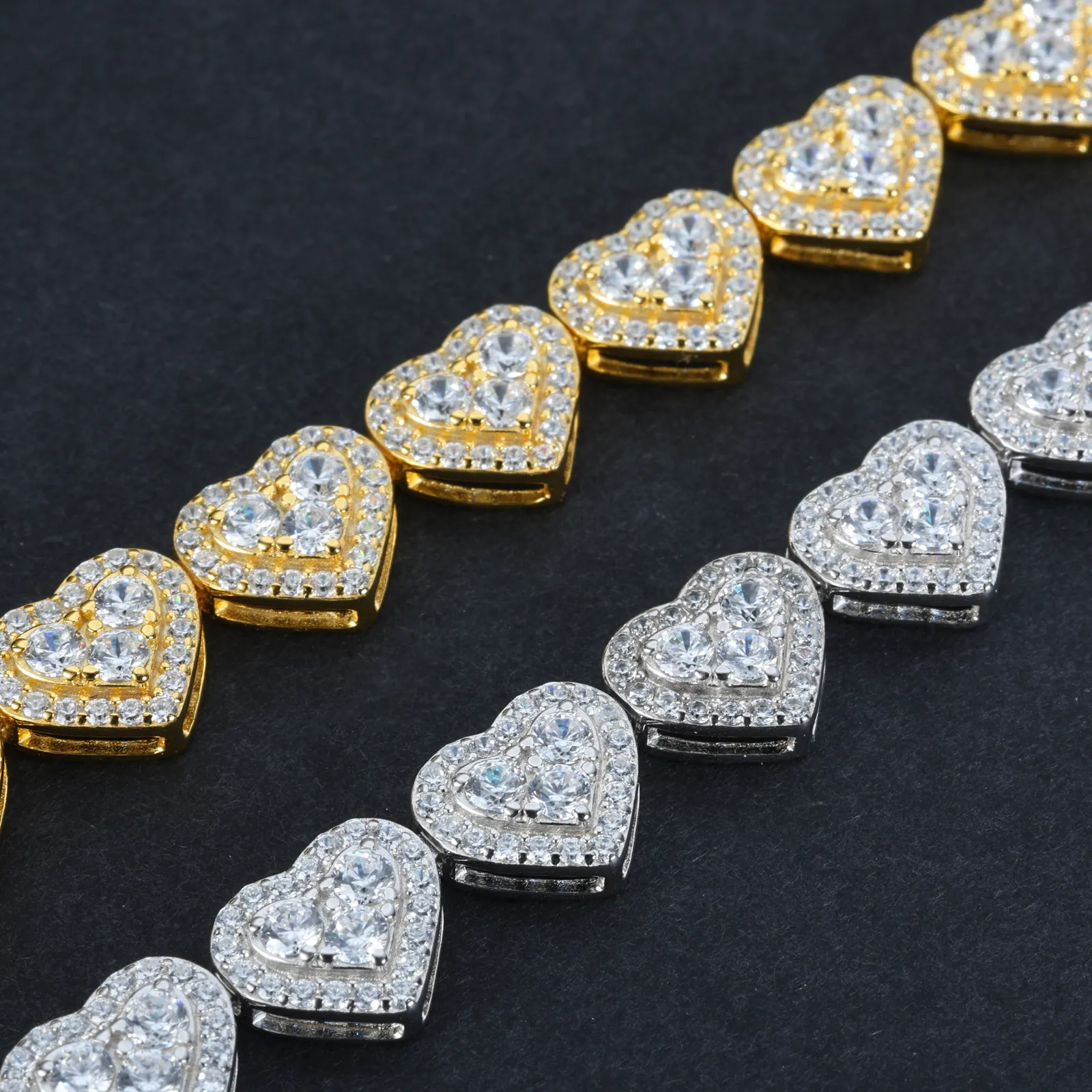 Sterling Silver 8mm VVS Moissanite Three Stone Heart Tennis Bracelet ...