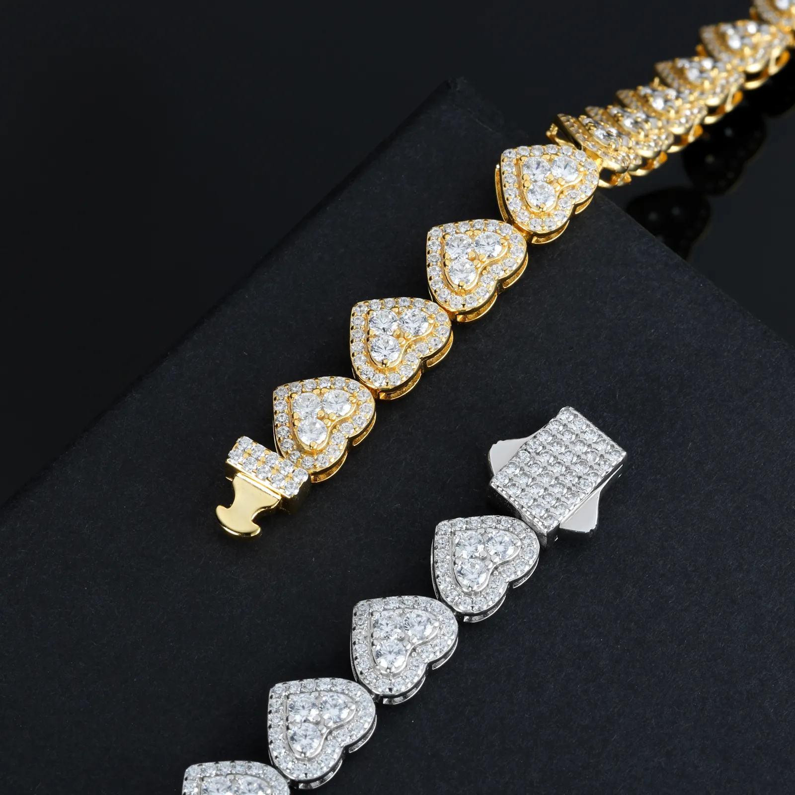 Sterling Silver 8mm VVS Moissanite Three Stone Heart Tennis Bracelet ...