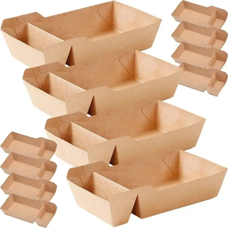 Food Paper Trays Disposable Snack Serving Containers PVC Takeaway Boxes ...