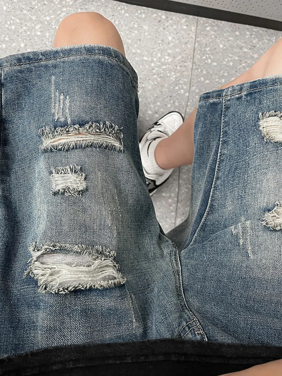 Korean Fashion Ripped Straight Ripped Jeans Shorts Women's For Men ...